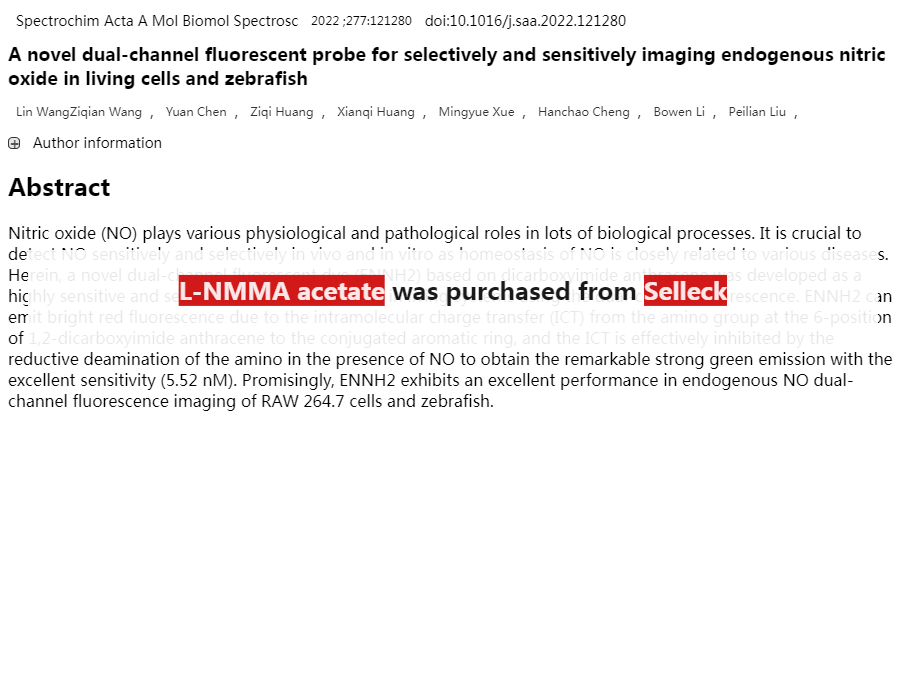 L-NMMA acetate | ≥99%(HPLC) | Selleck | NOS 阻害剤
