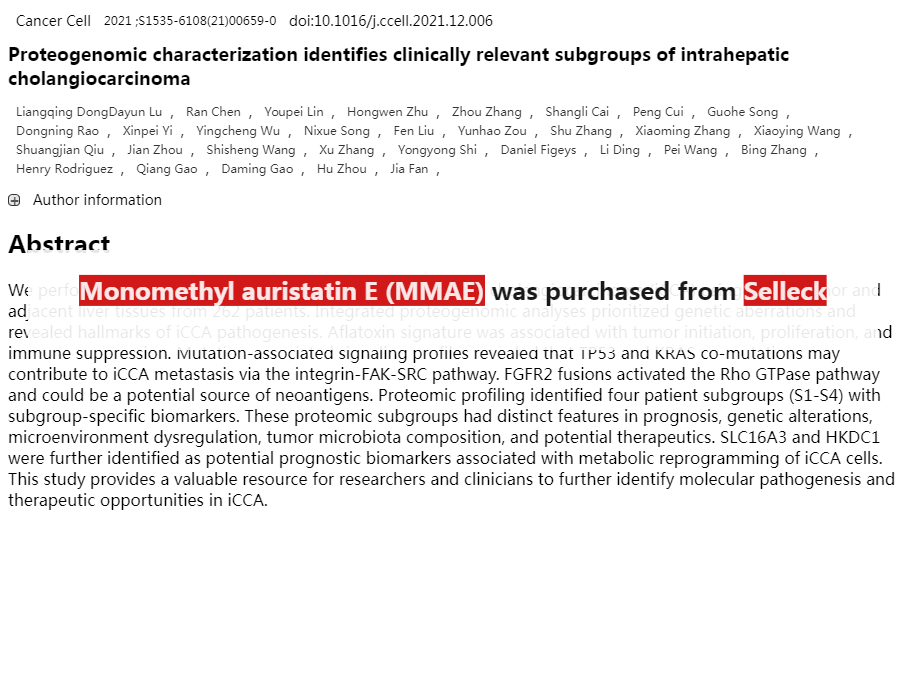 Monomethyl auristatin E (MMAE) | ≥99%(HPLC) | Selleck | ADC Cytotoxin 阻害剤
