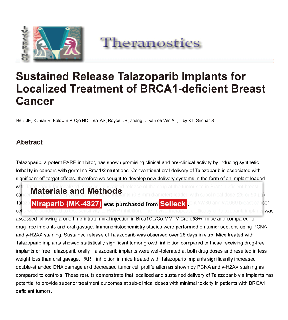 Niraparib (MK-4827) | PARP 阻害剤