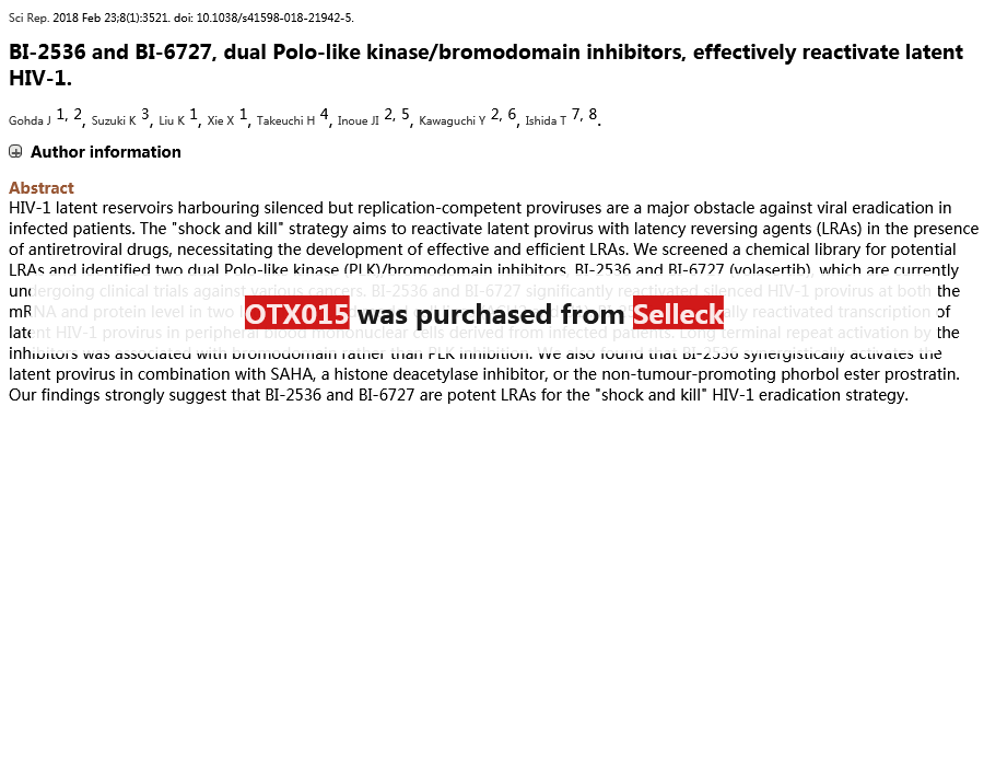 Birabresib (OTX015) | エピジェネティックリーダードメイン 阻害剤