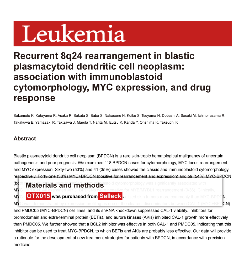 Birabresib (OTX015) | エピジェネティックリーダードメイン 阻害剤