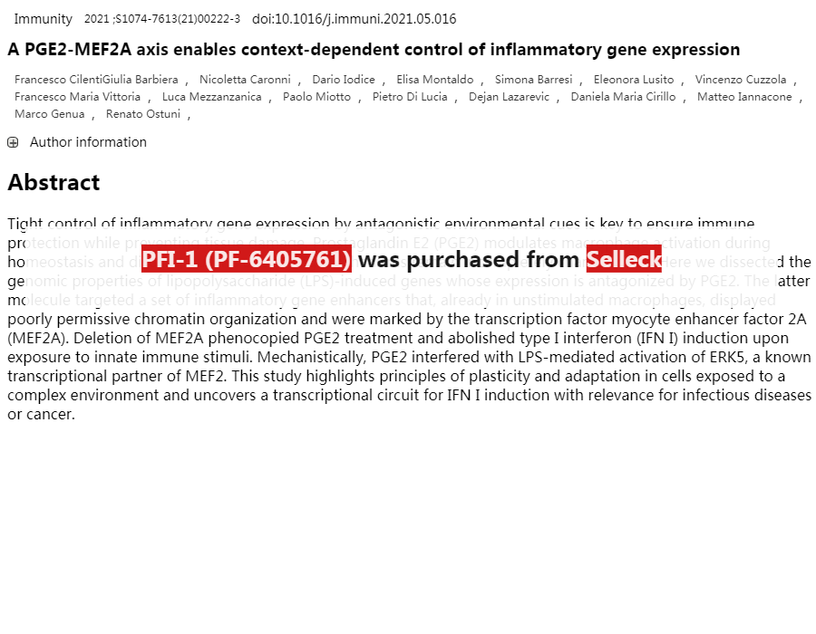 PFI-1 (PF-6405761) | エピジェネティックリーダードメイン 阻害剤