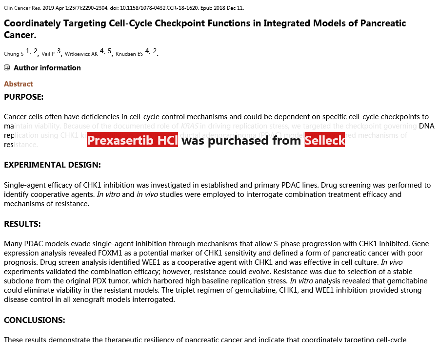 Prexasertib HCl (LY2606368) | Chk 阻害剤