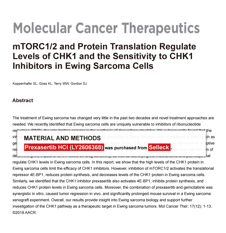 Prexasertib HCl (LY2606368) | Chk 阻害剤