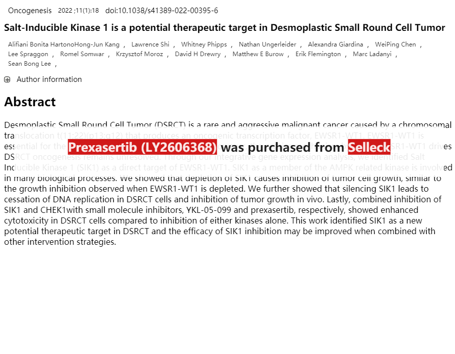 Prexasertib (LY2606368) | ≥99%(HPLC) | Selleck | Chk 阻害剤