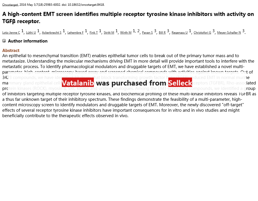 Vatalanib (PTK787) 2HCl | VEGFR 阻害剤